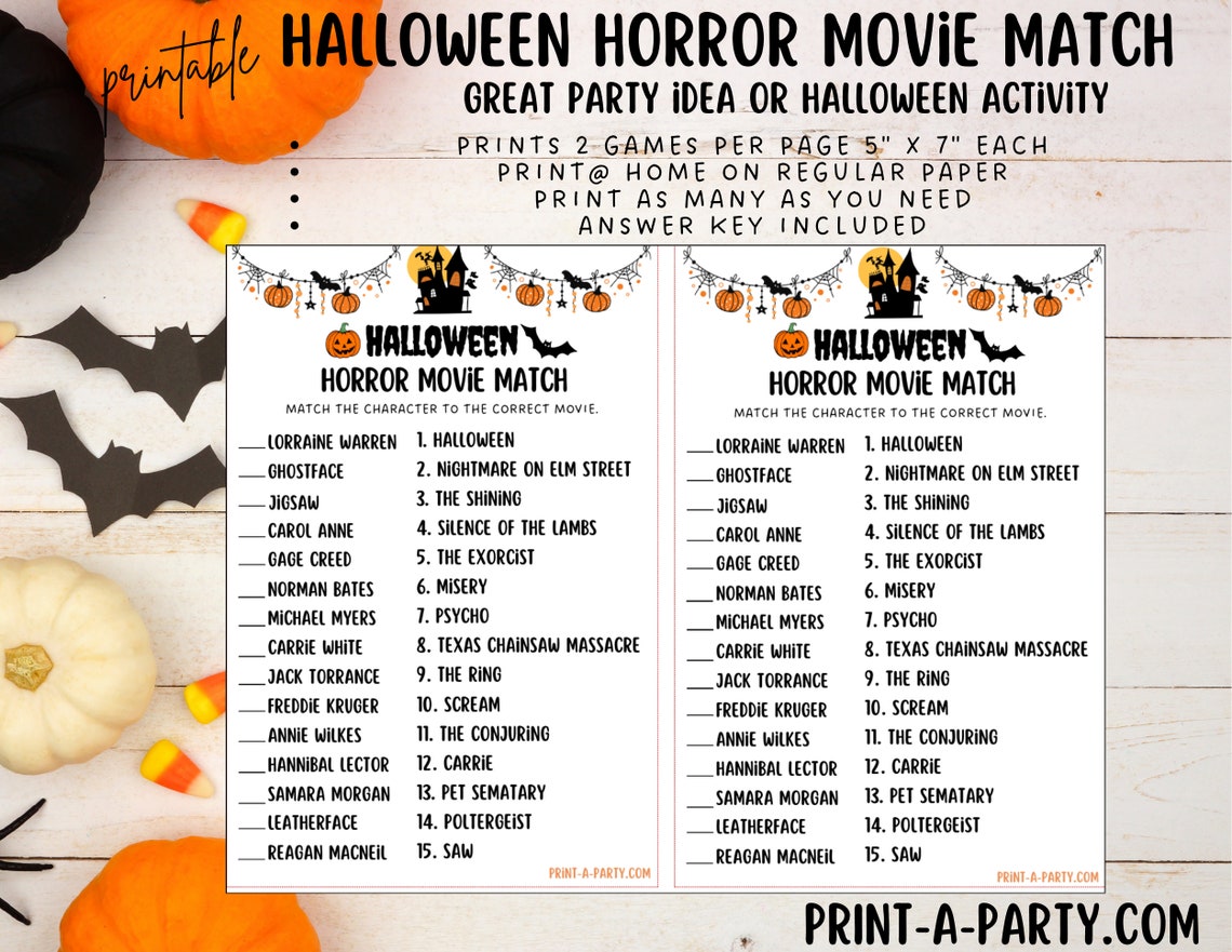 Horror Movie Matching Game - Halloween Fun | Halloween Game | Halloween ...