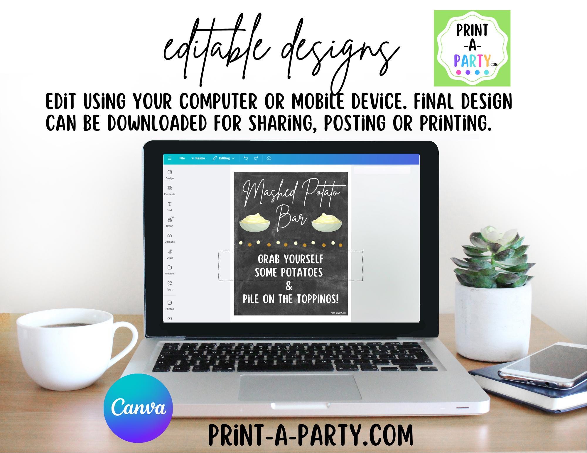Editable Mashed Potato Bar Sign & Toppings Labels Template (canva ...