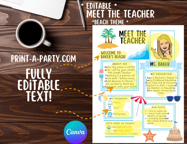 Editable Meet the Teacher Template - Beach or Ocean Themed Classrooms ...