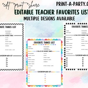 BACK to SCHOOL: Editable Teacher Favorites List Fillable PDF All About ...