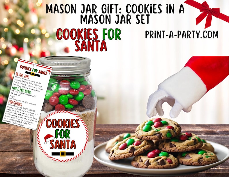 MASON JAR COOKIE Gift: Cookies for Santa - Mason Jar Printable Kit ...