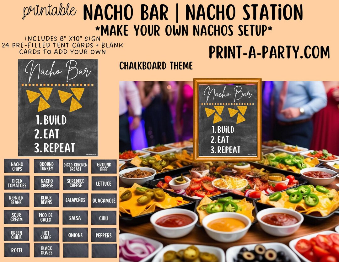 NACHO BAR Sign and Topping Cards Printable in Chalkboard - Perfect for ...