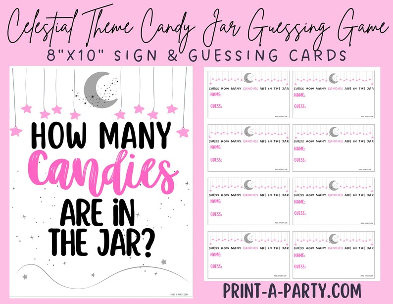 Celestial Baby Shower Printable Candy Guessing Game – Pink Moon & Stars ...