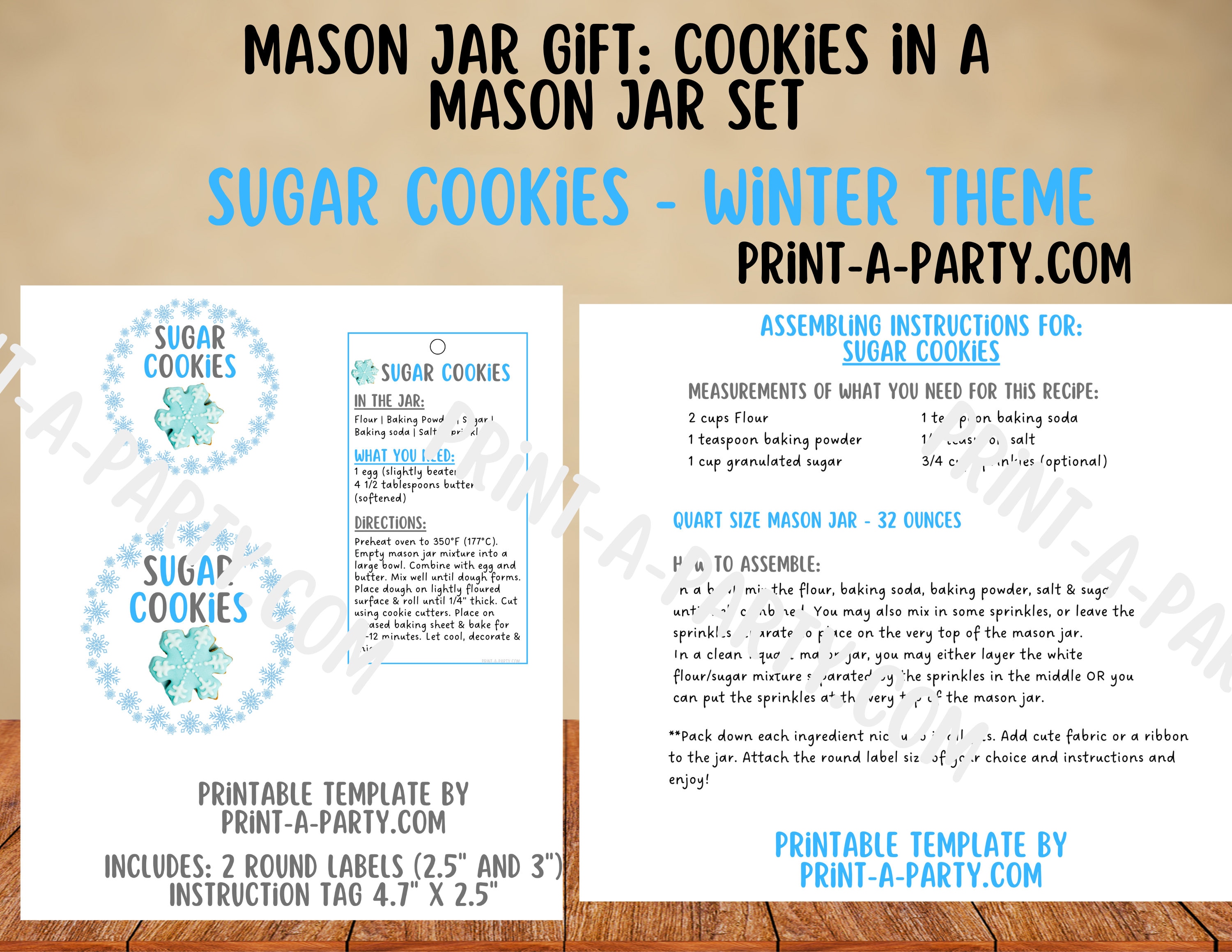 MASON JAR COOKIE Gift: Sugar Cookies in a Mason Jar Printable Kit ...