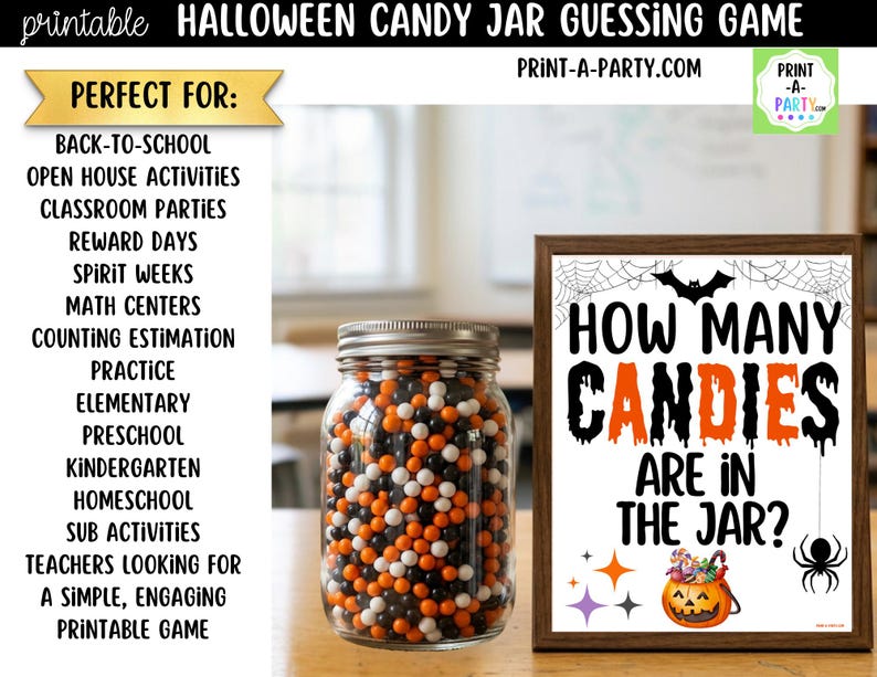 Halloween Candy Jar Guessing Game - Sign (8x10) and Guessing Cards ...