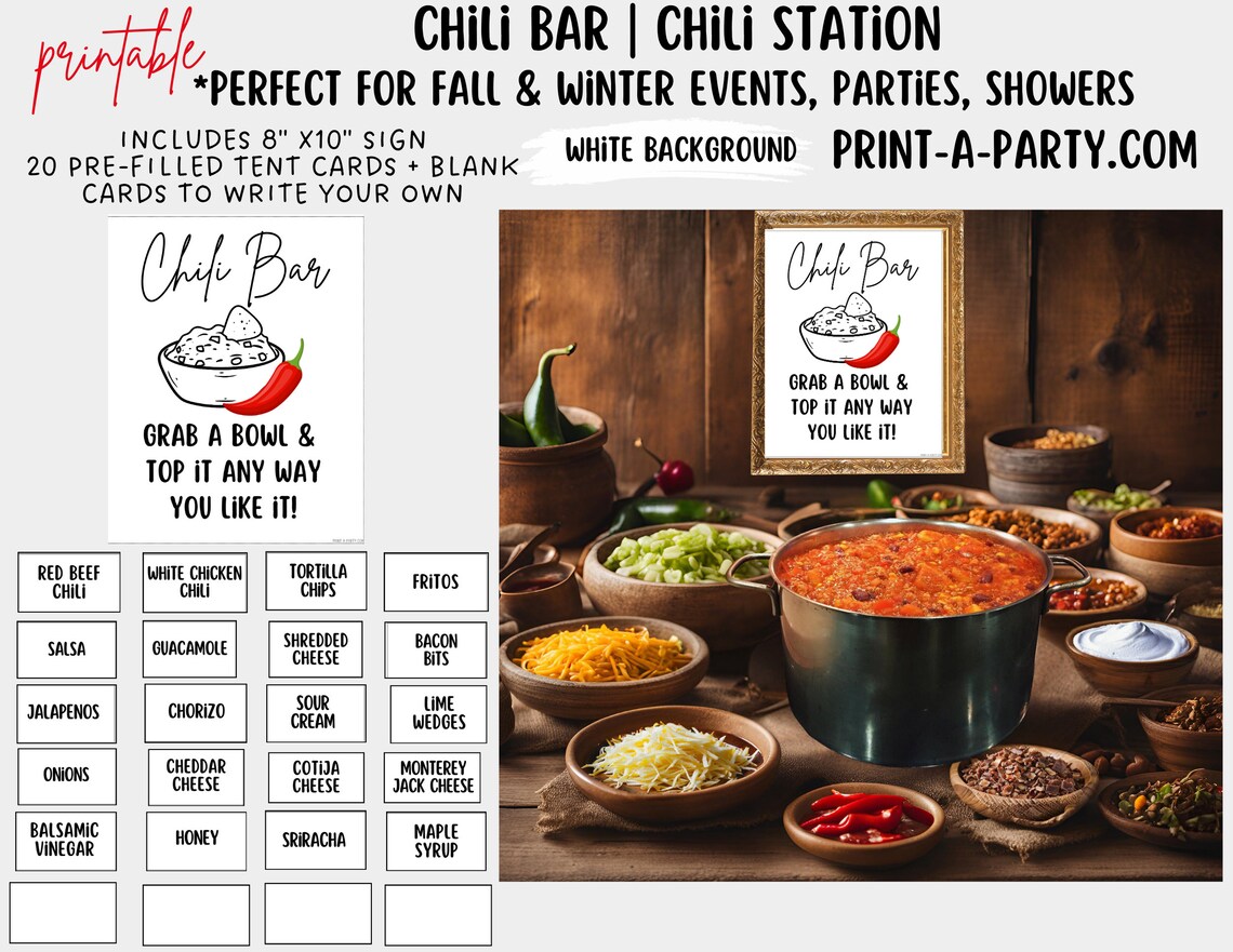 CHILI Bar | Chili Station - White | Fall Winter Party Idea | Party Food ...