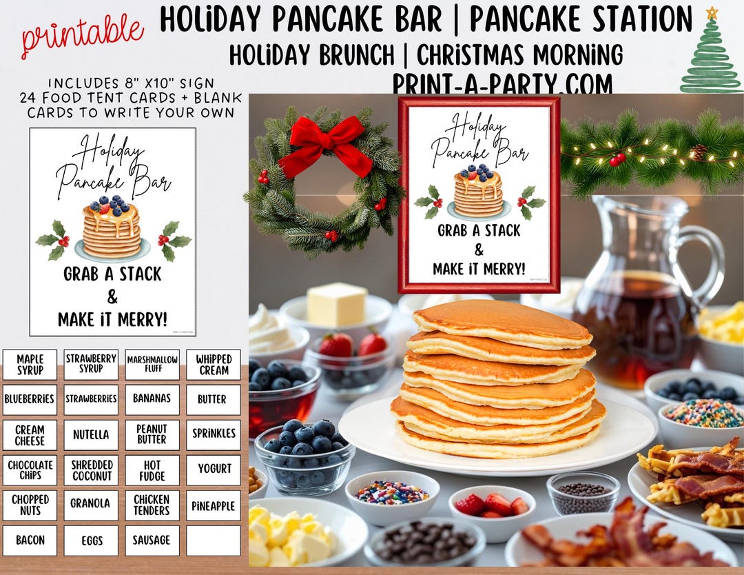 HOLIDAY PANCAKE BAR - Printable Holiday Pancake Bar Sign & Topping ...