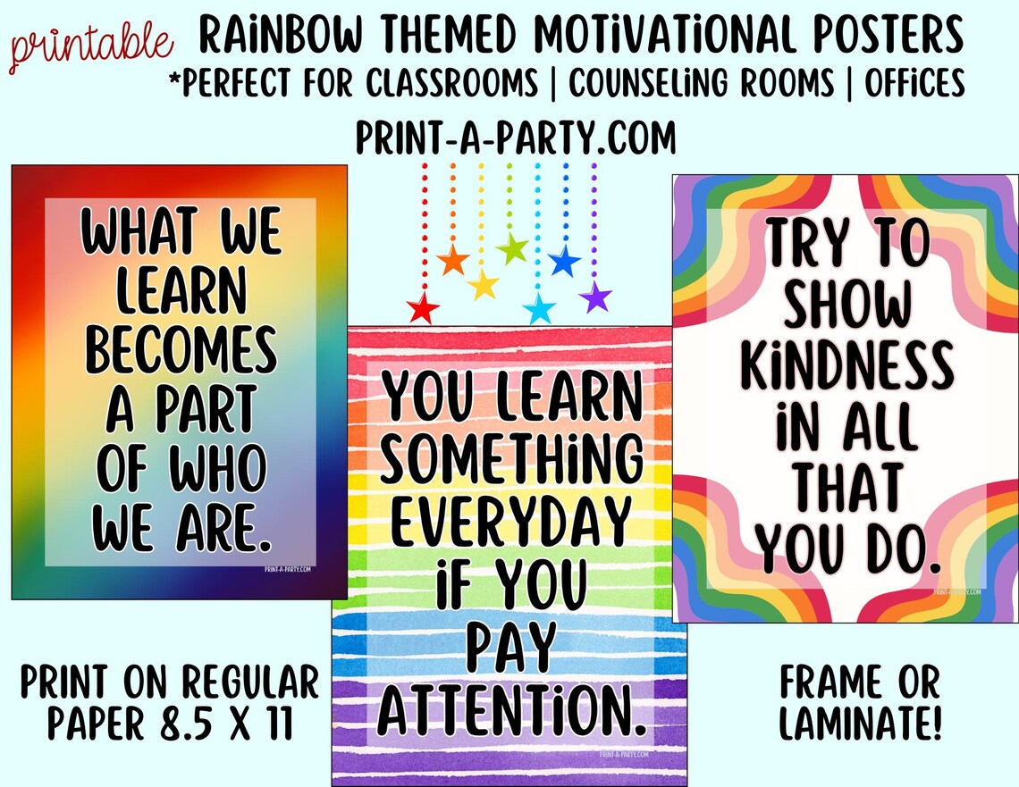 Rainbow Classroom Posters: Motivational Decor for Teachers (PDF ...