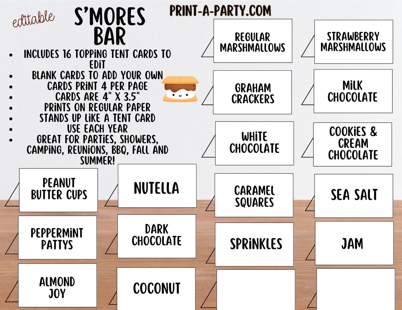 Editable S'mores Bar Sign & Toppings Labels: Printable Party Decor ...