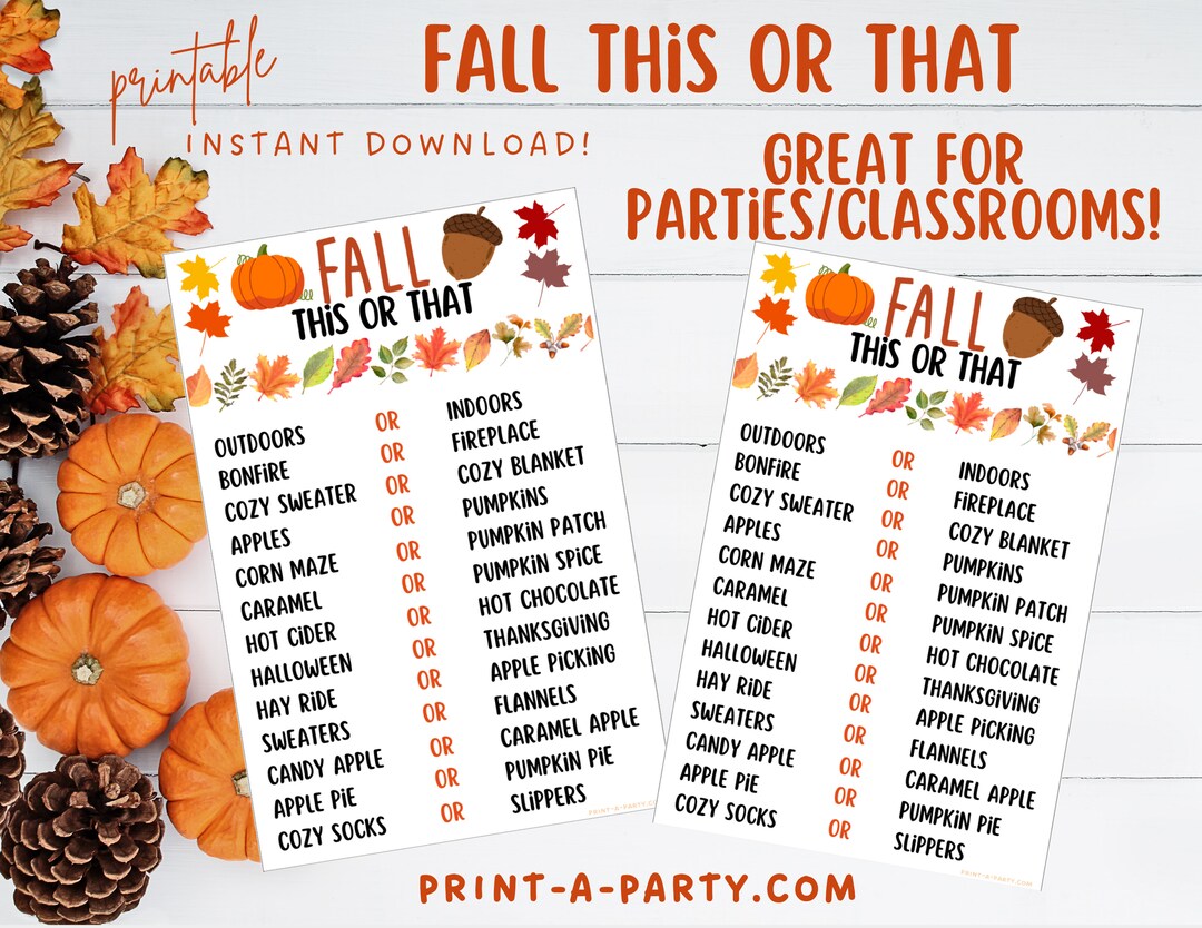Fall This or That Game Printable | Fall This or That Categories | Fall ...