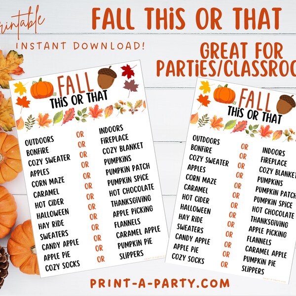 Fall Scavenger Hunt Printable Fall Party Game Classroom Games Kid Fall ...