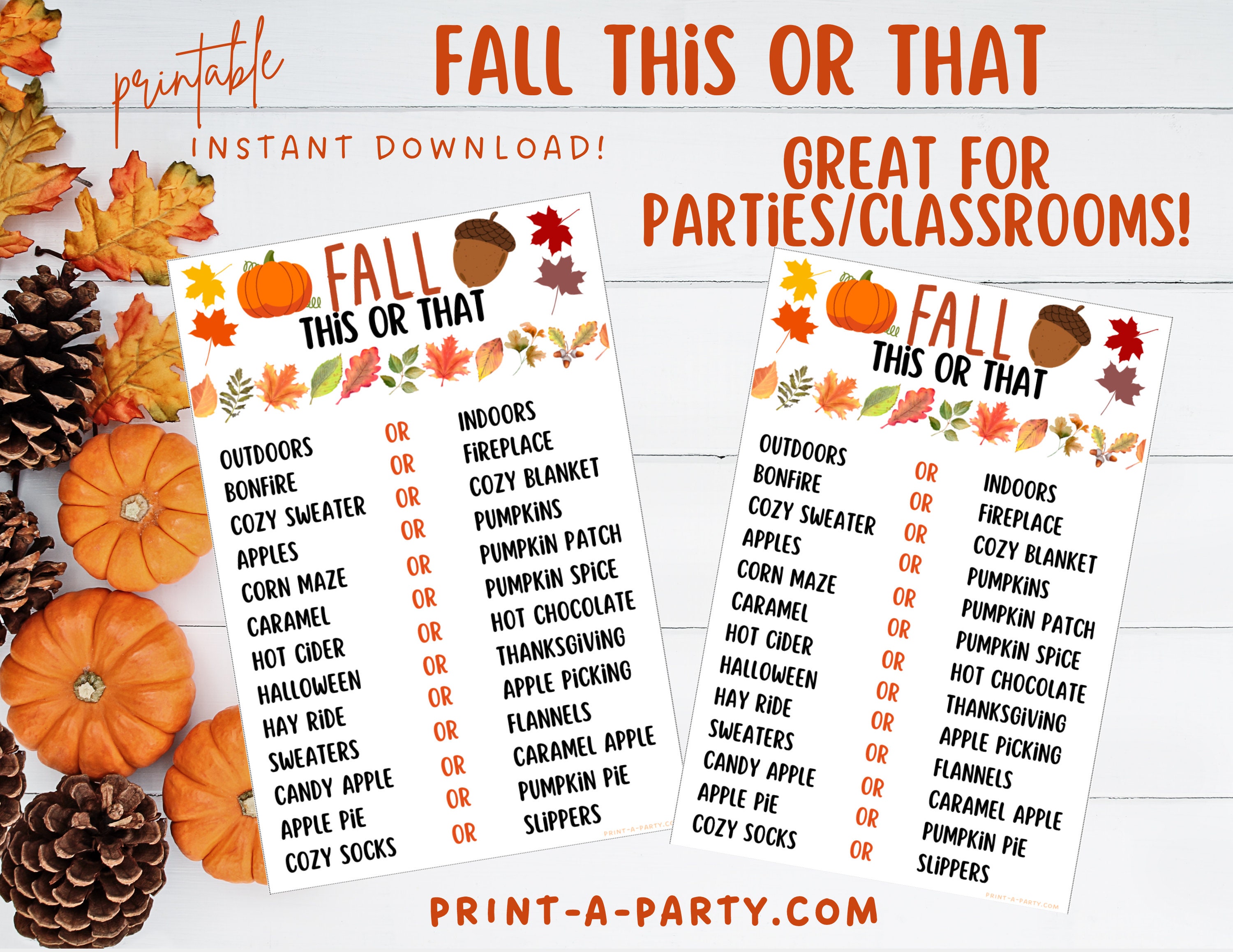 Fall This or That Game Printable Fall This or That Categories Fall ...