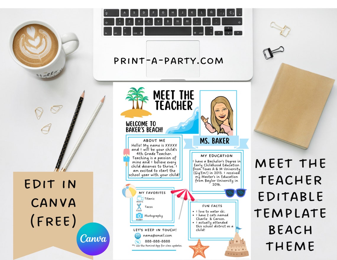 Editable Meet the Teacher Template - Beach or Ocean Themed Classrooms ...
