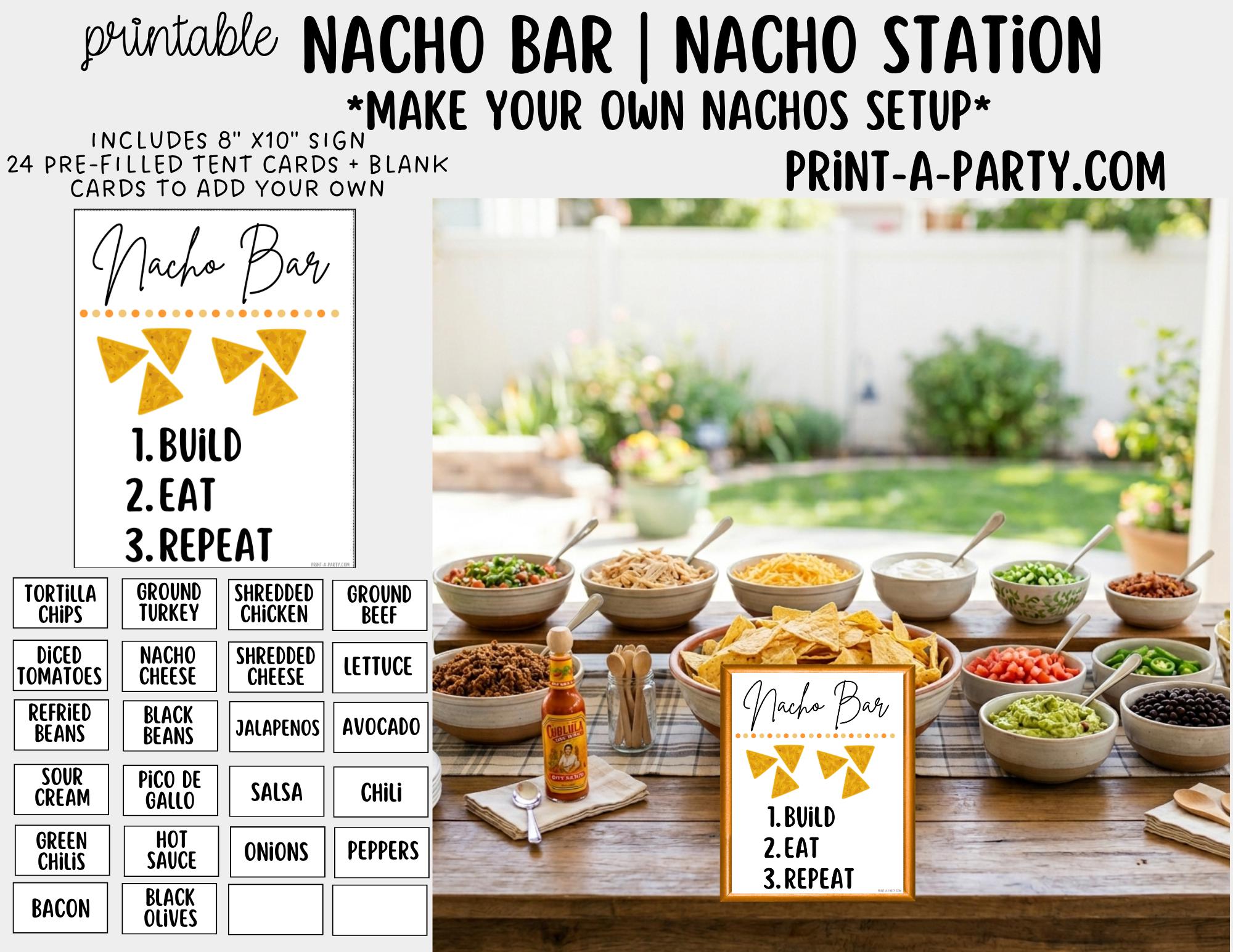 Nacho Bar Sign (8x10) & Topping Tent Cards – Printable Fiesta Party ...
