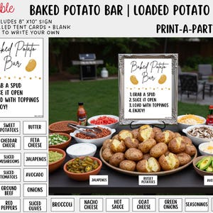 Baked Potato Bar Sign (8x10) + Toppings Tent Cards Printable Party ...