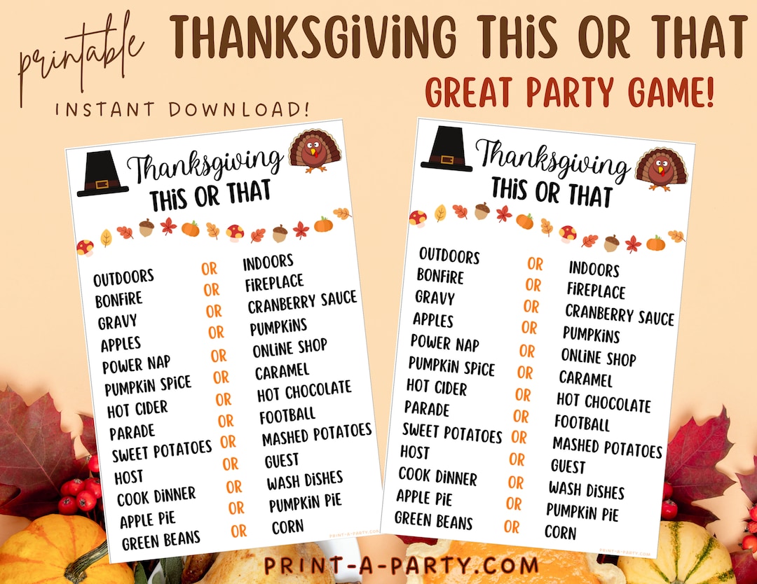 Thanksgiving This or That Game Printable | Thanksgiving Games ...