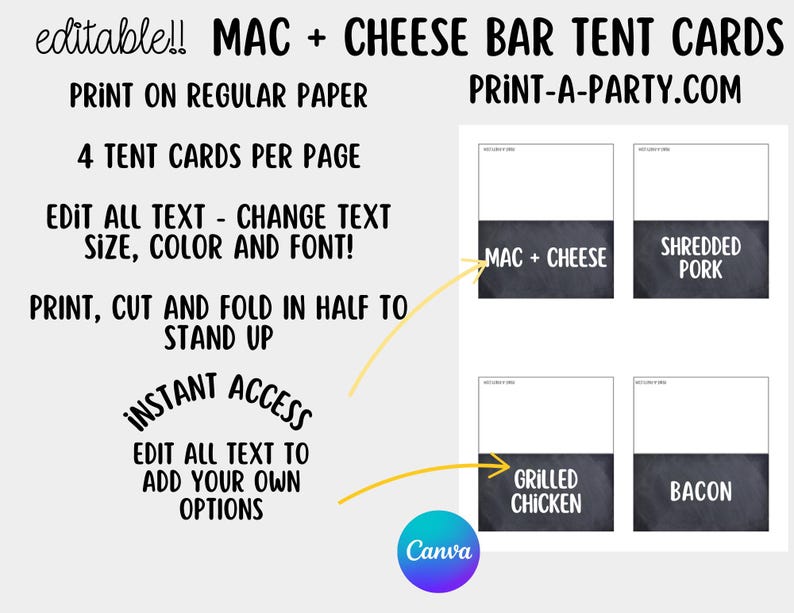 Editable Mac and Cheese Bar Sign: Chalkboard Party Decor (canva) for ...