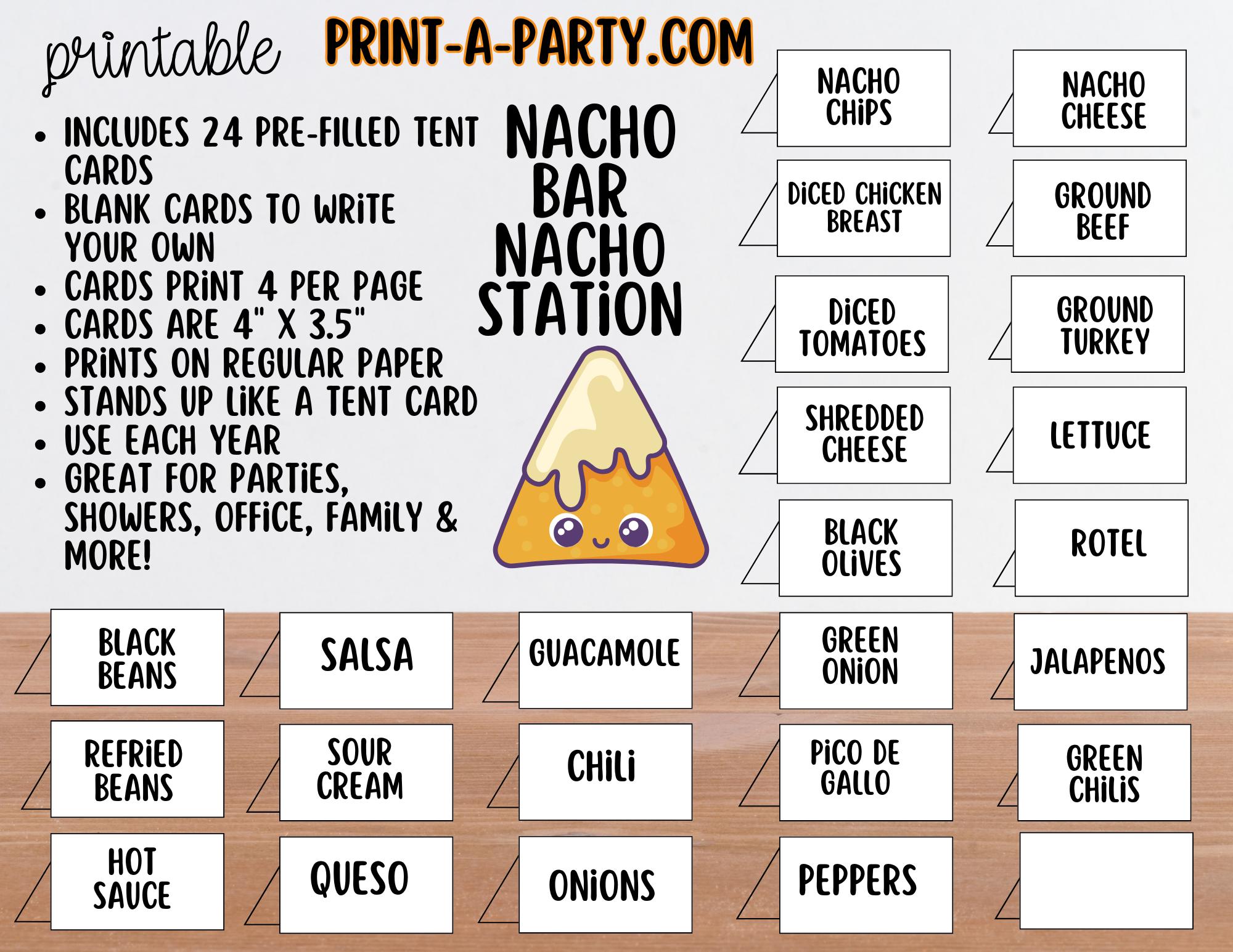Nacho Bar Sign & Topping Tent Cards – Printable Fiesta Party Decor (PDF ...