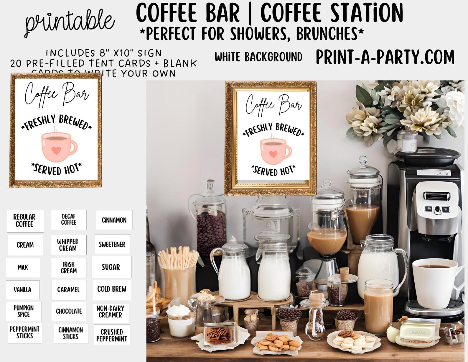Coffee Bar Sign + Toppings Tent Cards Printable Party Decor Buffet (PDF ...