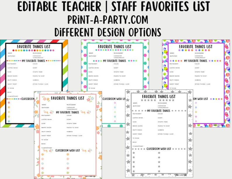 Editable Teacher Staff Favorite Things List – Canva Template - Fully ...