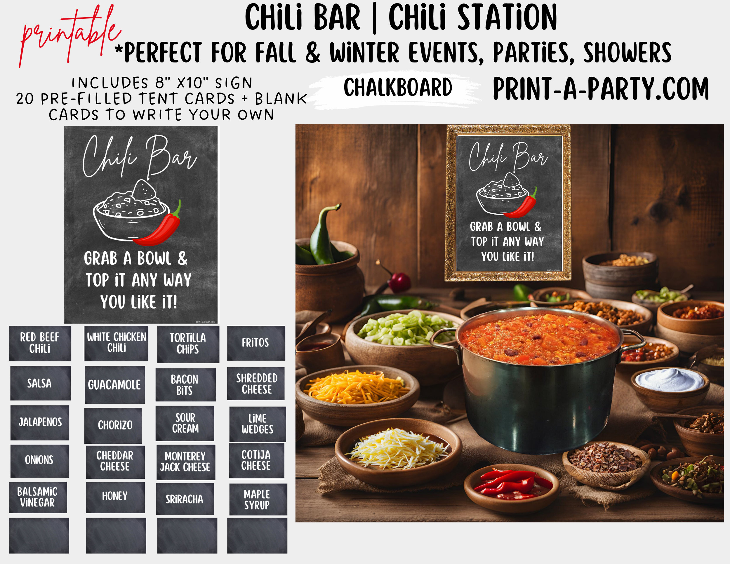 CHILI Bar | Chili Station - Chalkboard | Fall Winter Party Idea | Party ...