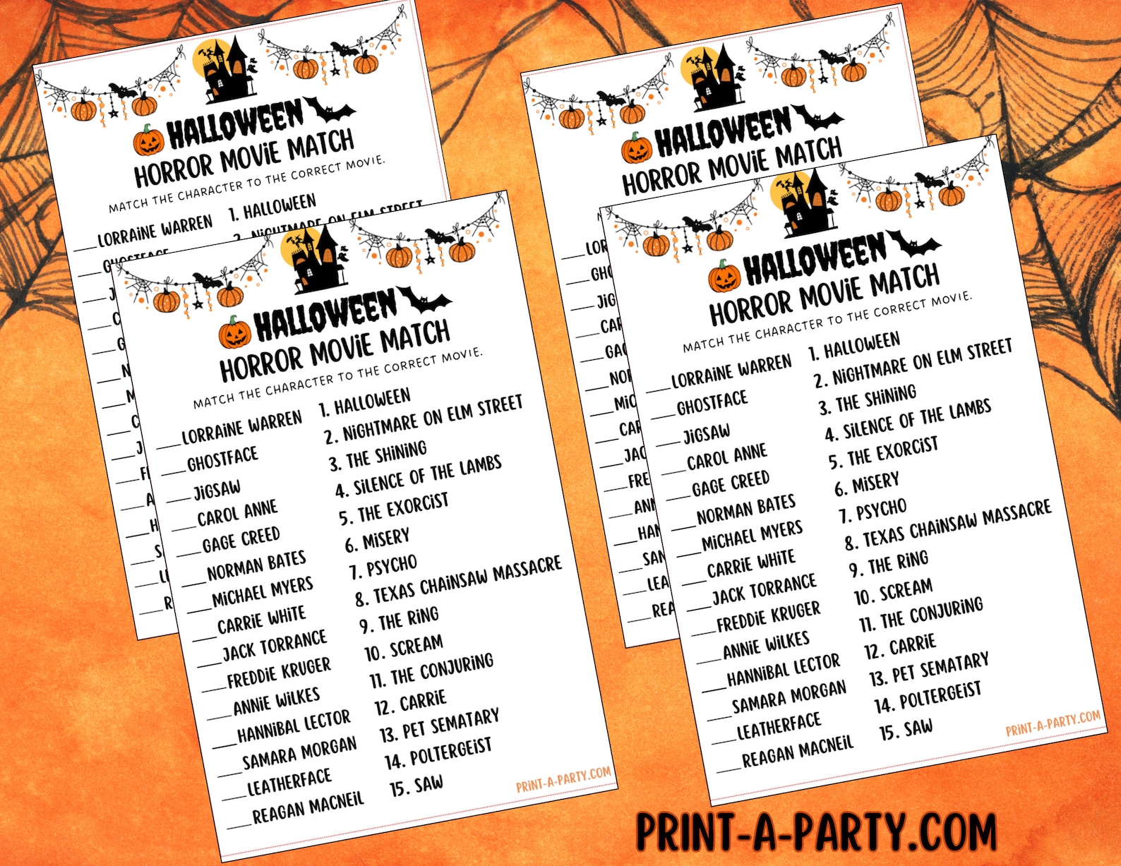 Horror Movie Matching Game Halloween Fun Halloween Game Halloween ...