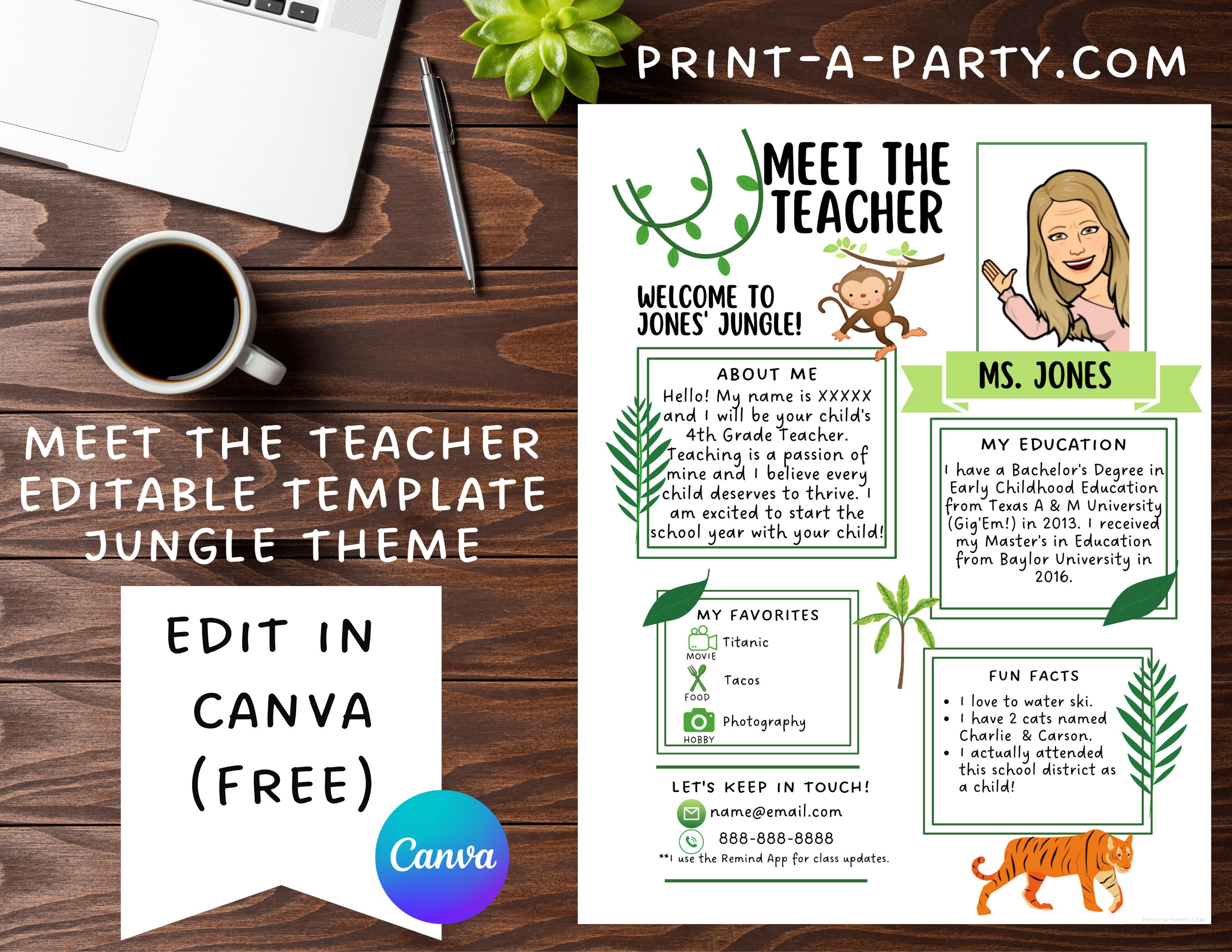 BACK to SCHOOL: Editable Meet the Teacher Template - Jungle Theme | All ...