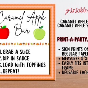 Caramel Apple Bar Sign & Toppings Tent Cards, Fall Party Buffet, Decor ...