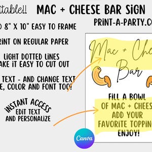 MAC + CHEESE Bar - EDITABLE | Mac + Cheese Station - White | Macaroni ...