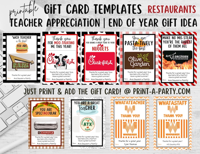 Teacher Appreciation Gift Card Template Burger Theme | Whatateacher ...