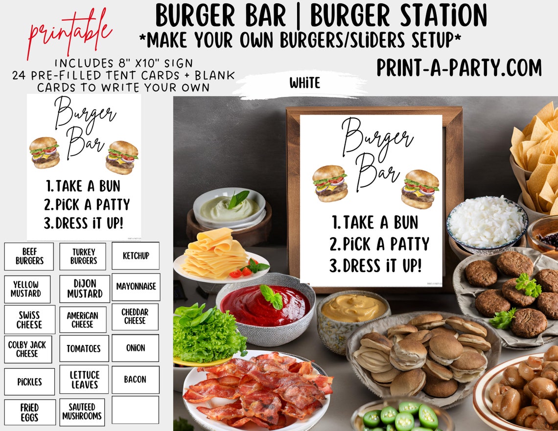 BURGER SLIDER BAR Burger Slider Station Setup White Make Your Own ...