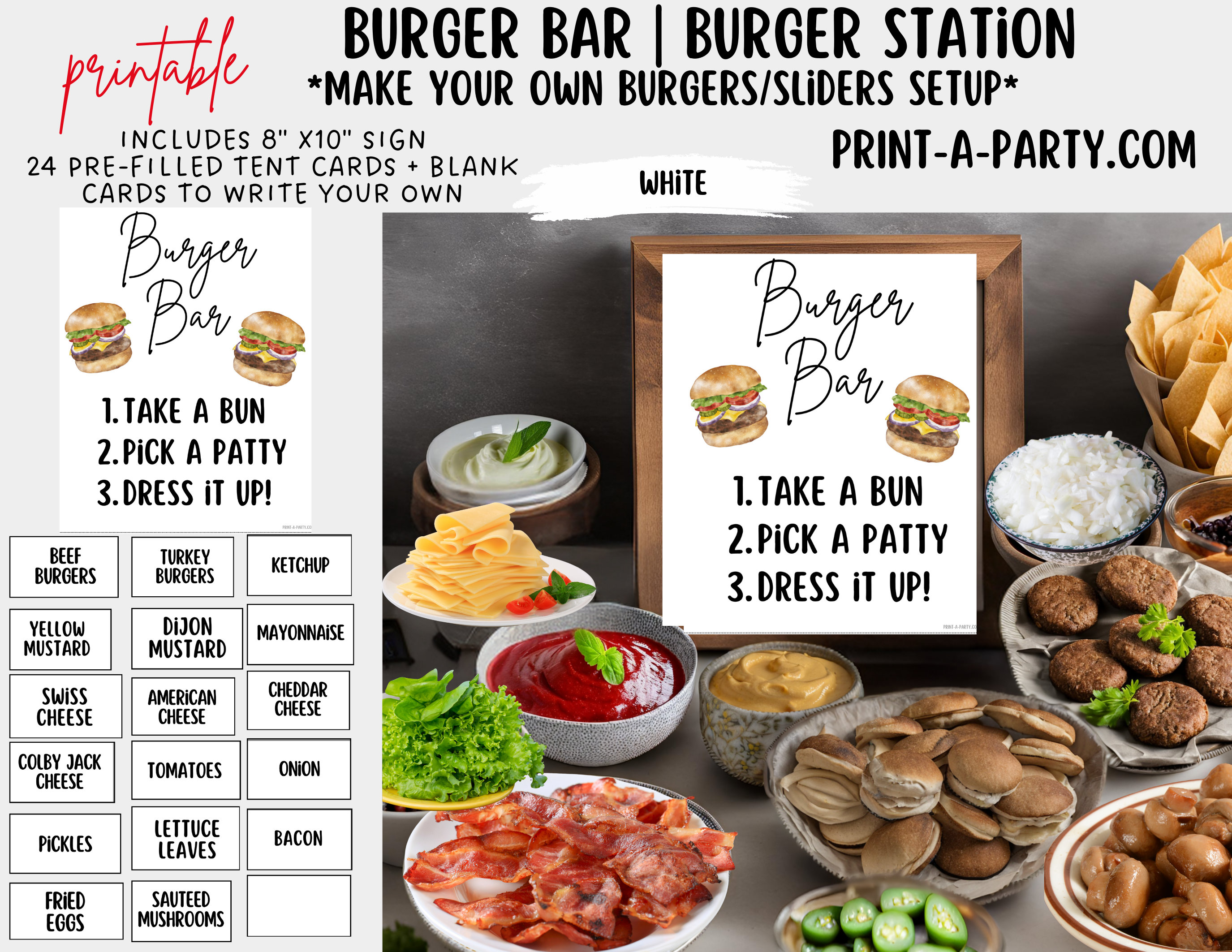 BURGER SLIDER BAR | Burger Slider Station Setup - White | Make Your Own ...
