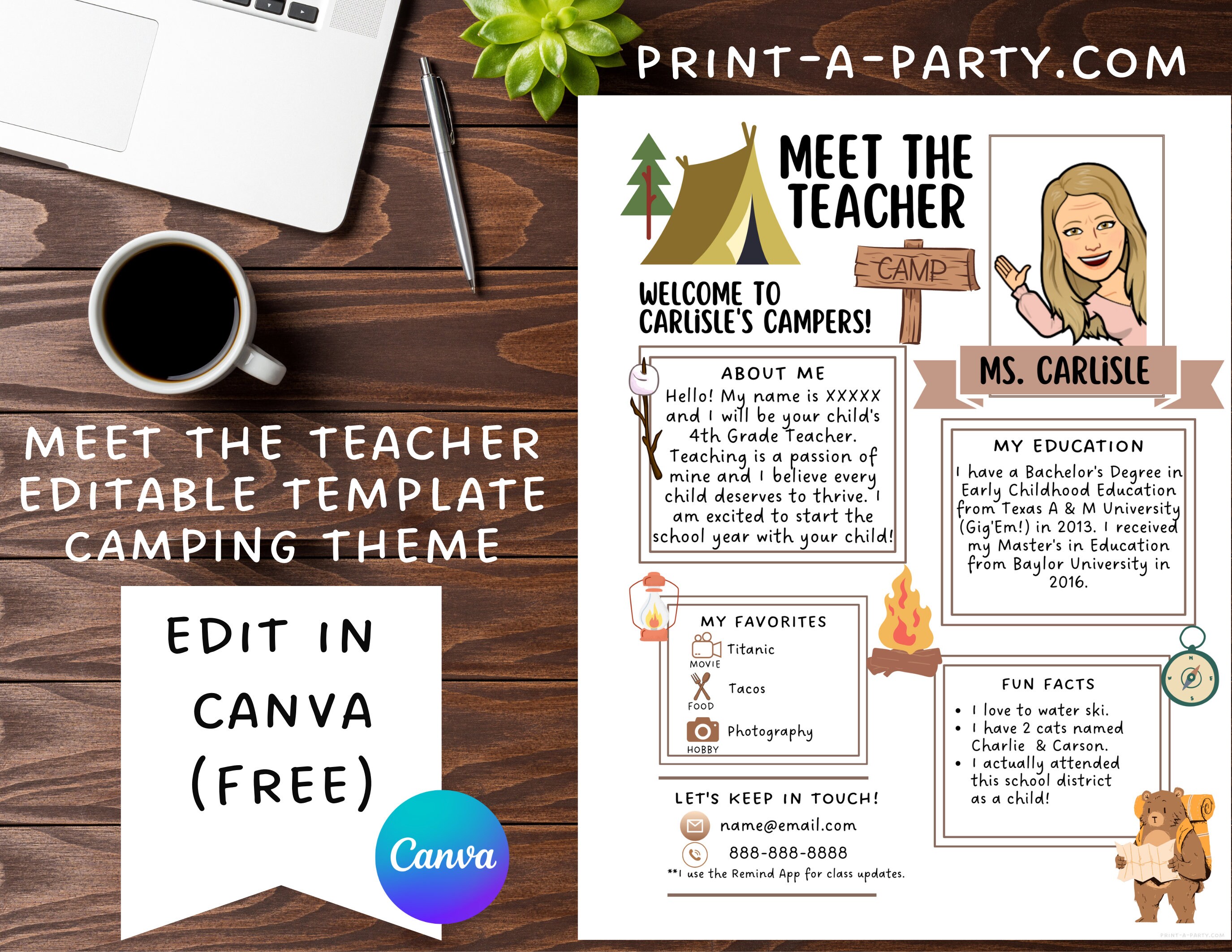 BACK to SCHOOL: Editable Meet the Teacher Template - Camping Theme ...
