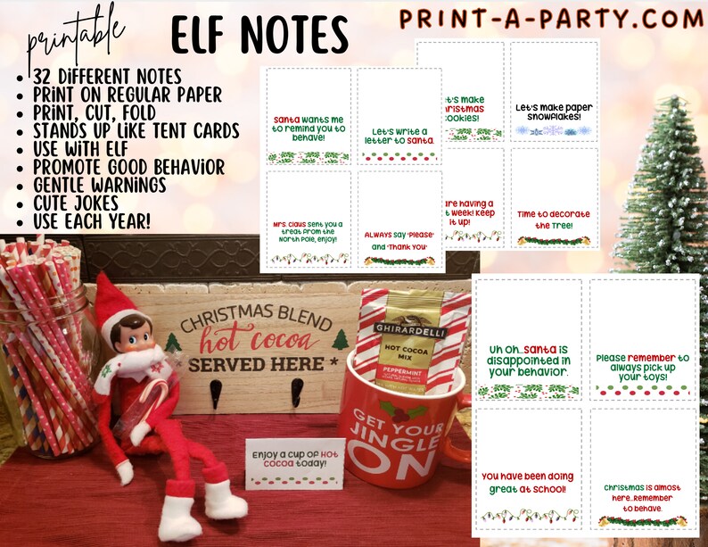 ELF NOTE CARDS | 32 Elf Notes | Christmas | Elf Note Tent Cards ...