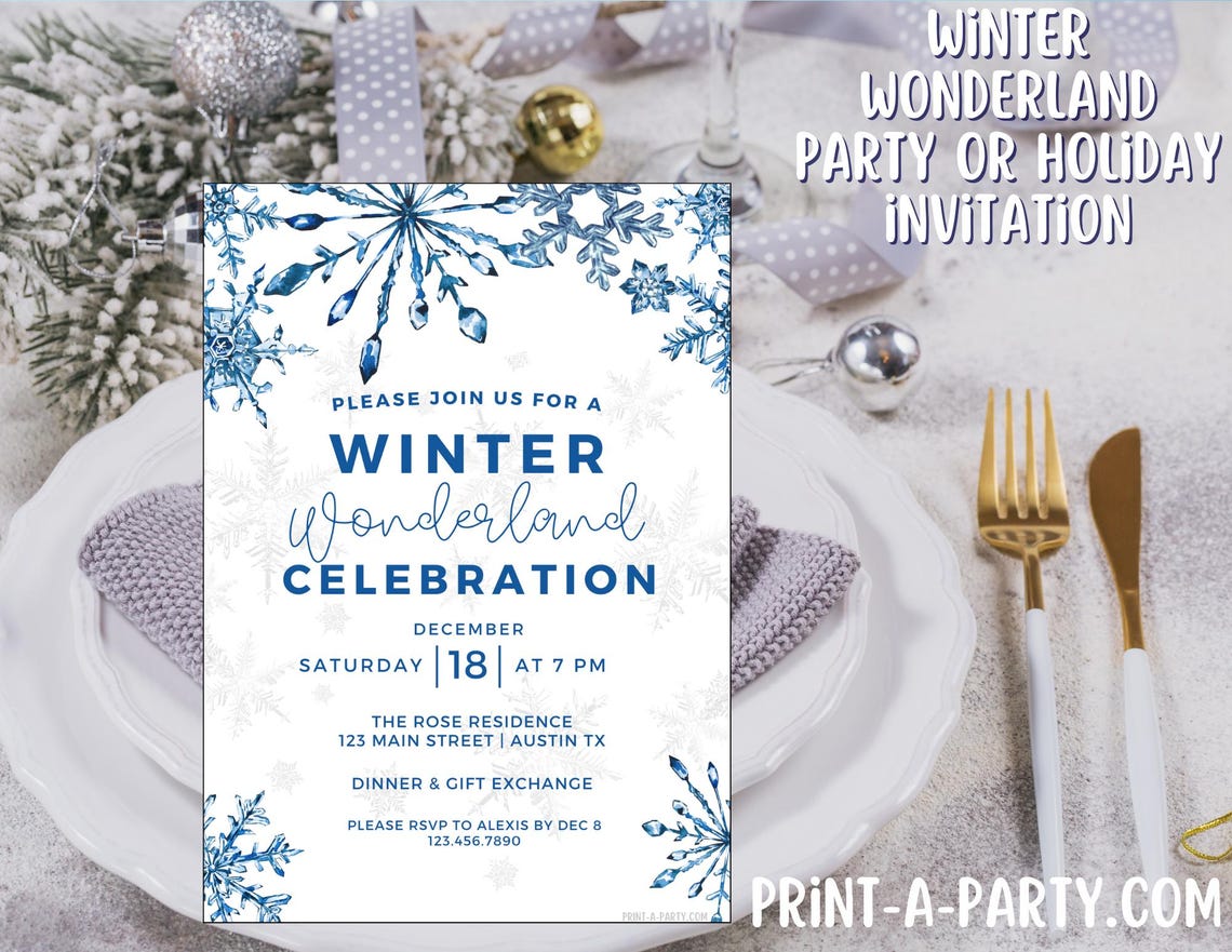 WINTER WONDERLAND Party Invitation - Editable Holiday Invitation ...