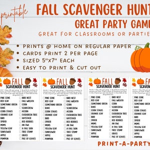 Fall Scavenger Hunt Printable | Fall Party Game | Classroom Games | Kid ...