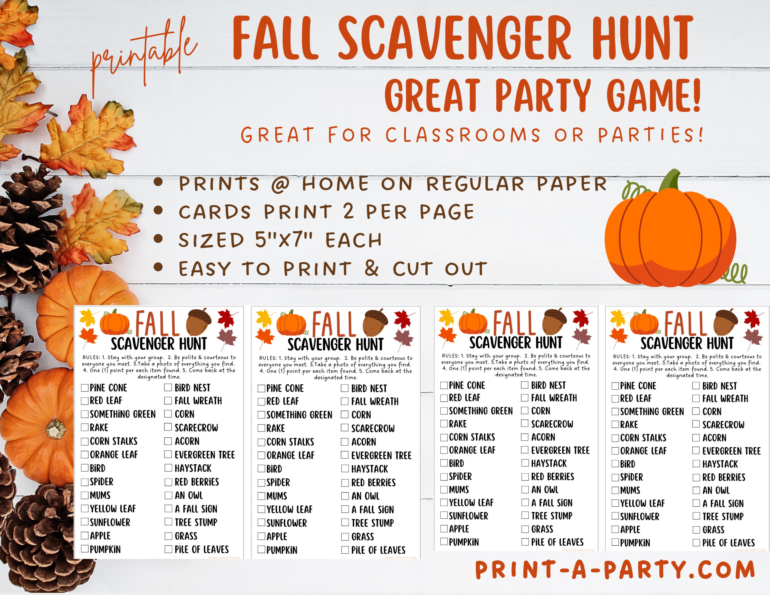 Fall Scavenger Hunt Printable | Fall Party Game | Classroom Games | Kid ...