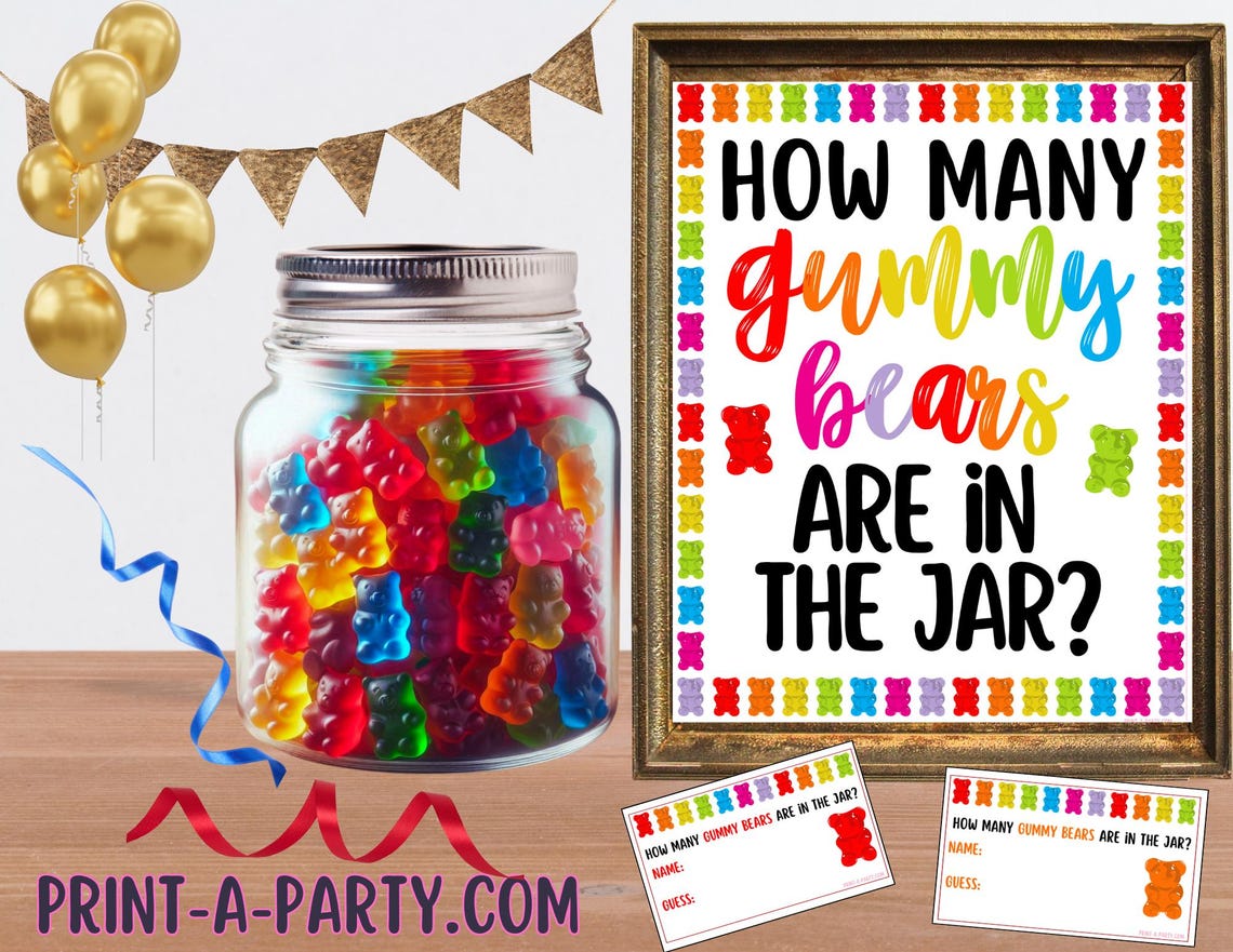 Gummy Bear Candy Jar Guessing Game | Printable Party Game Sign & Cards ...