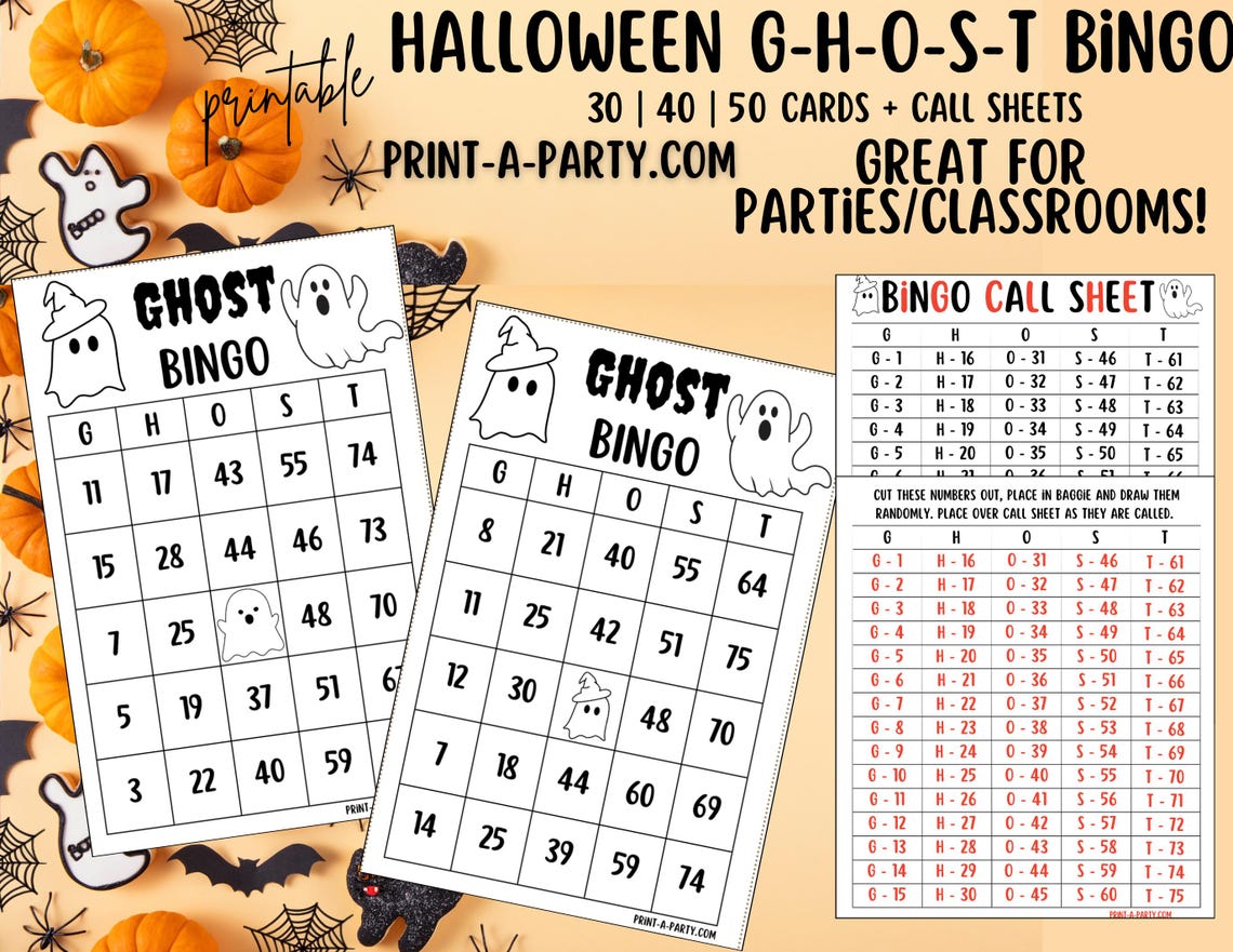 BINGO: Halloween Ghost Bingo Game Printable – Fun G-H-O-S-T Version for ...