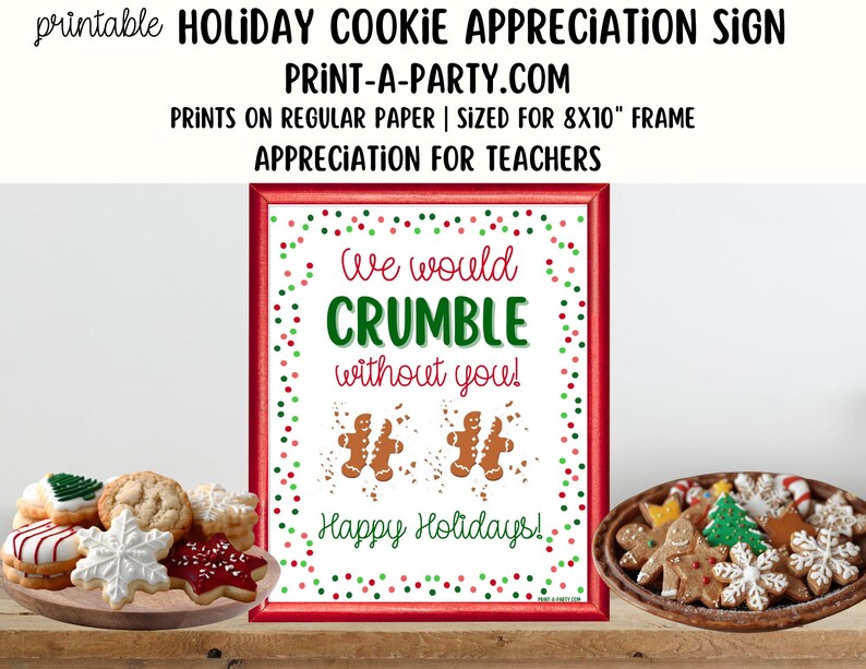 Holiday Christmas Cookies Appreciation Sign - Printable Decor for ...
