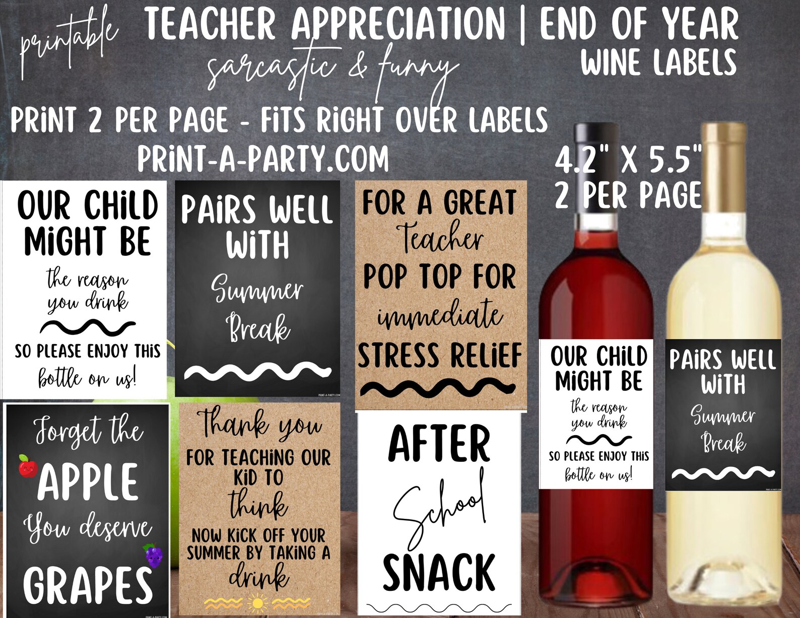 Funny & Sarcastic Teacher Wine Labels | End of Year Teacher Gift Idea ...