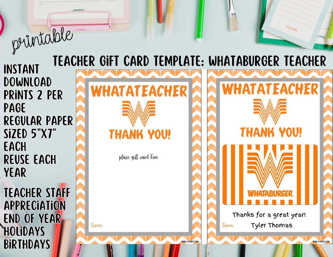 Gift Card Template Burger Theme | Whatateacher | Teacher Appreciation ...