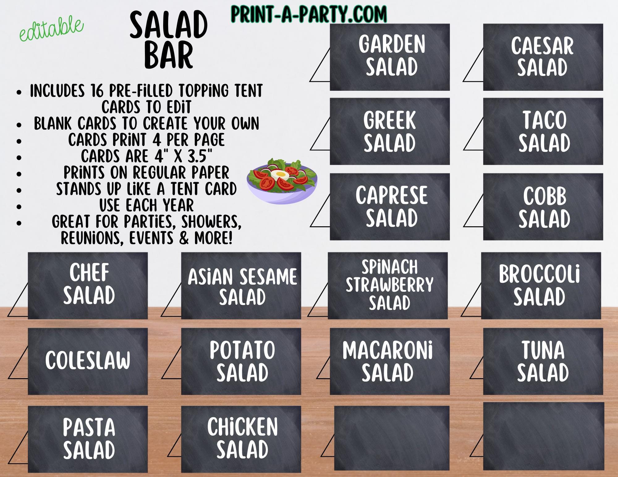 Editable Salad Bar Sign & Food Labels: Party Buffet Printable (digital ...