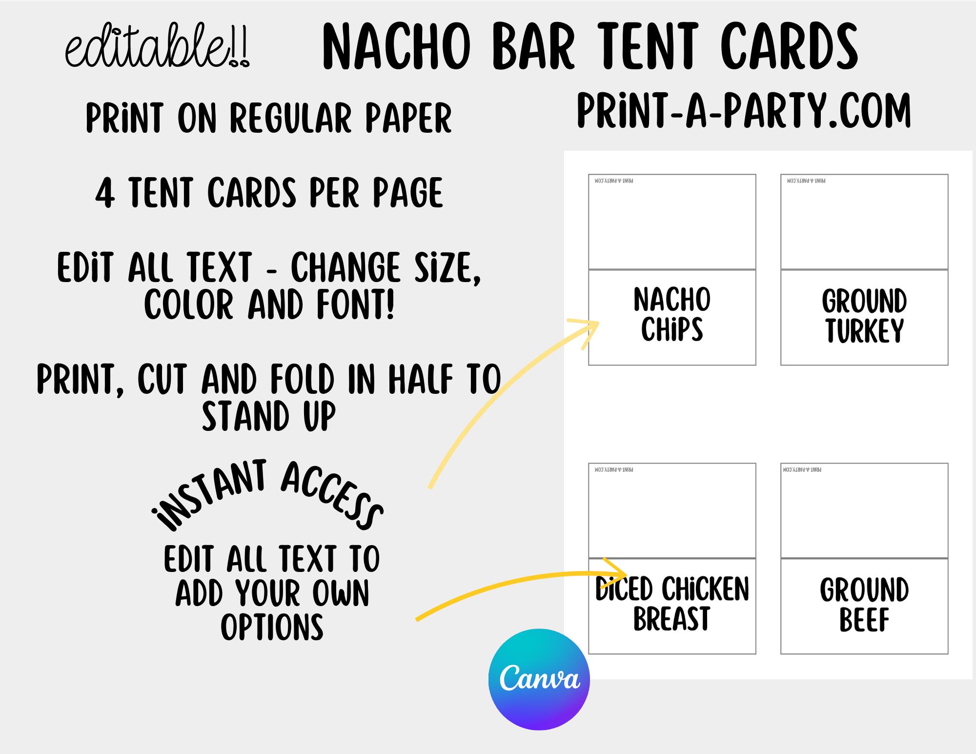 Editable Nacho Bar Sign and Toppings Labels: DIY Party Food Station ...