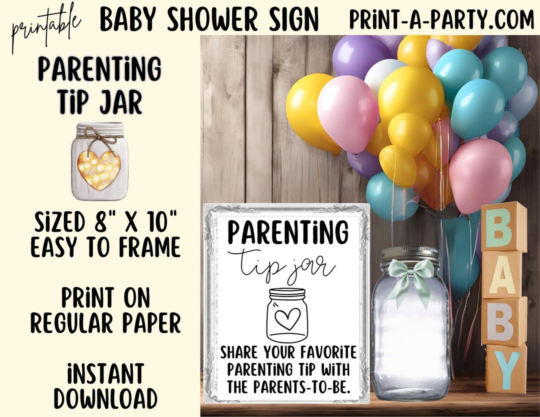 Parenting Tip Jar Sign: Baby Shower Game (PDF Download, 8x10") Adoption ...