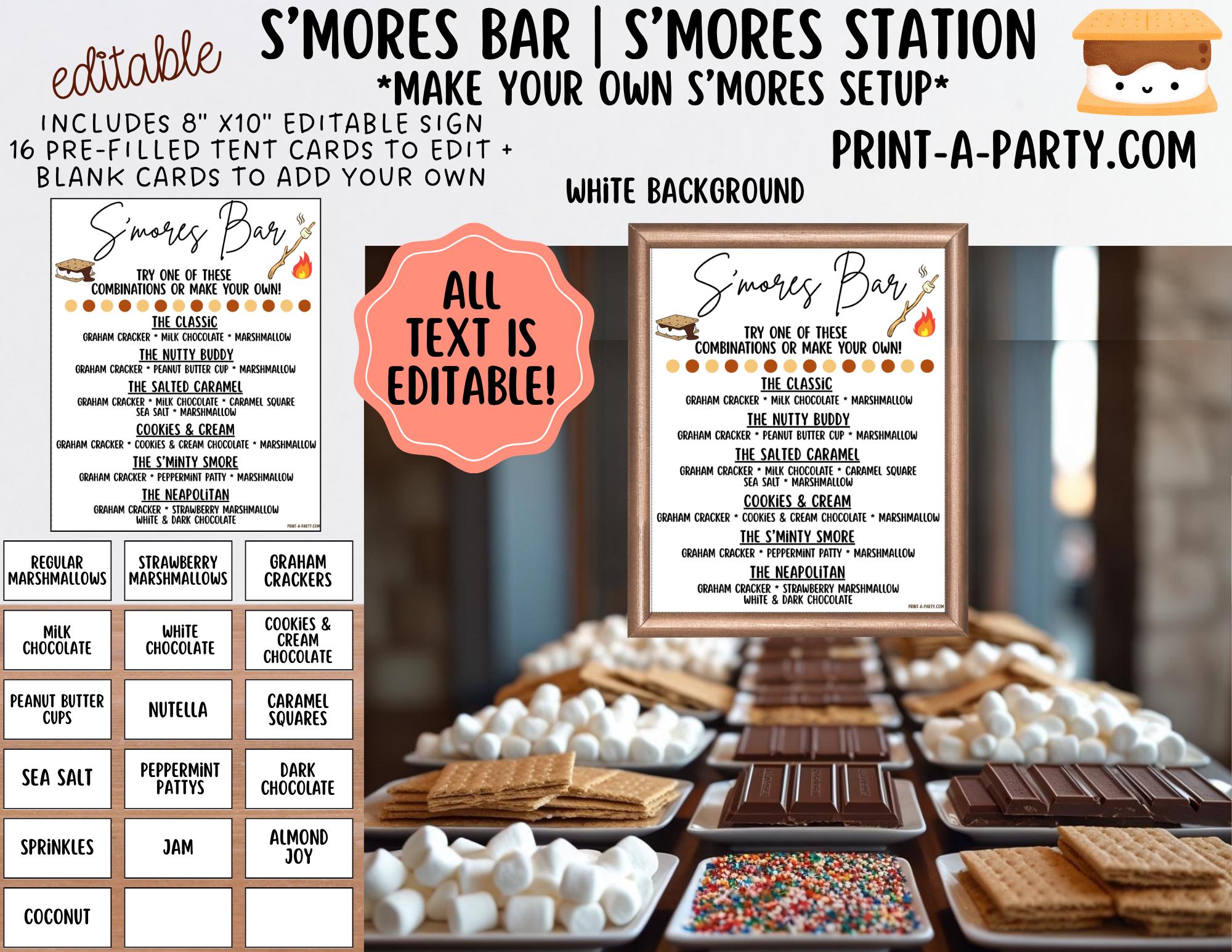 Editable S'mores Bar Sign & Toppings Labels: Printable Party Decor ...
