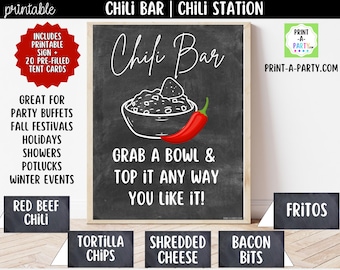 Chili Bar Sign, Editable Template, Instant Download Printable, Food ...
