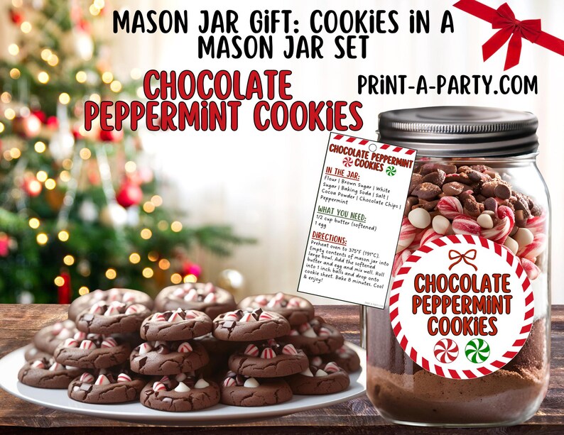 MASON JAR Cookie Gift: Chocolate Peppermint Cookies in a Mason Jar ...