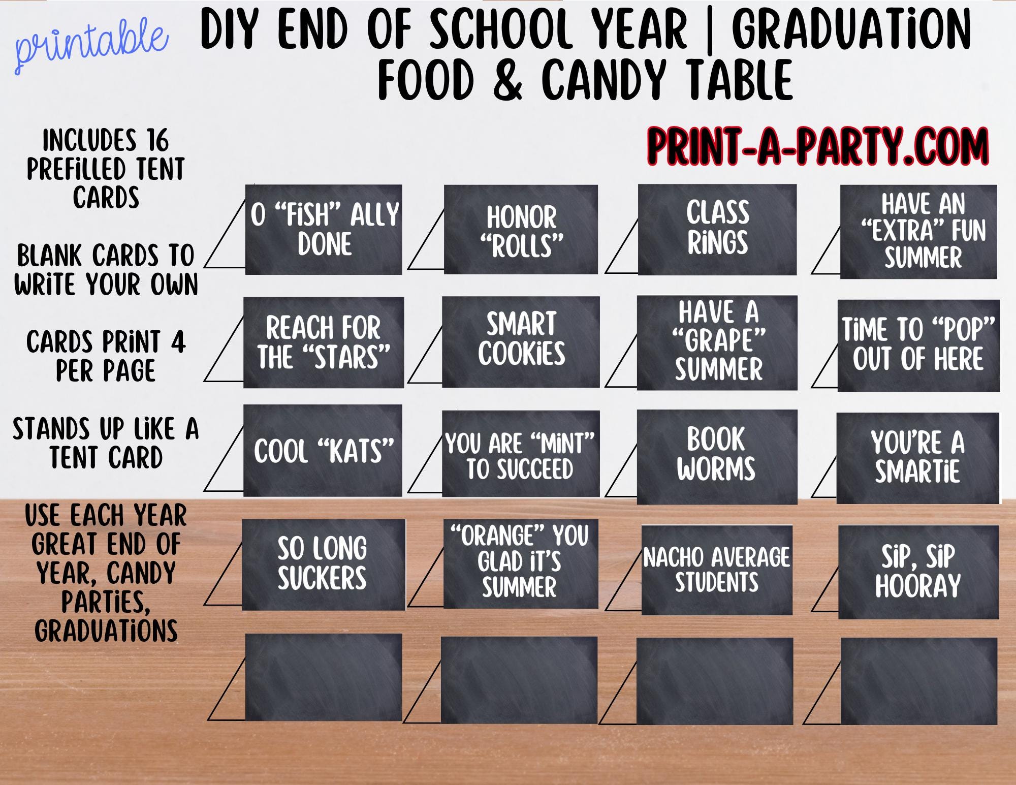 End of School Year Candy Table Kit: Chalkboard Graduation Party Decor ...