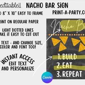 Editable NACHO BAR - Chalkboard Sign and Toppings Labels Template ...